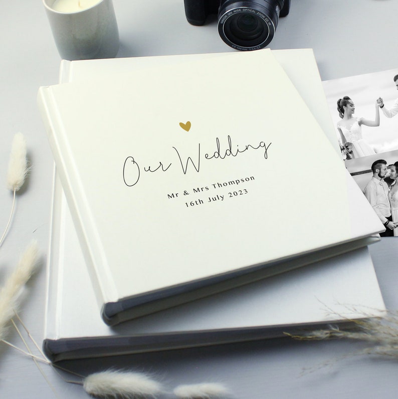 Personalised Gold Heart Couples Square Photo Album - Wedding ...