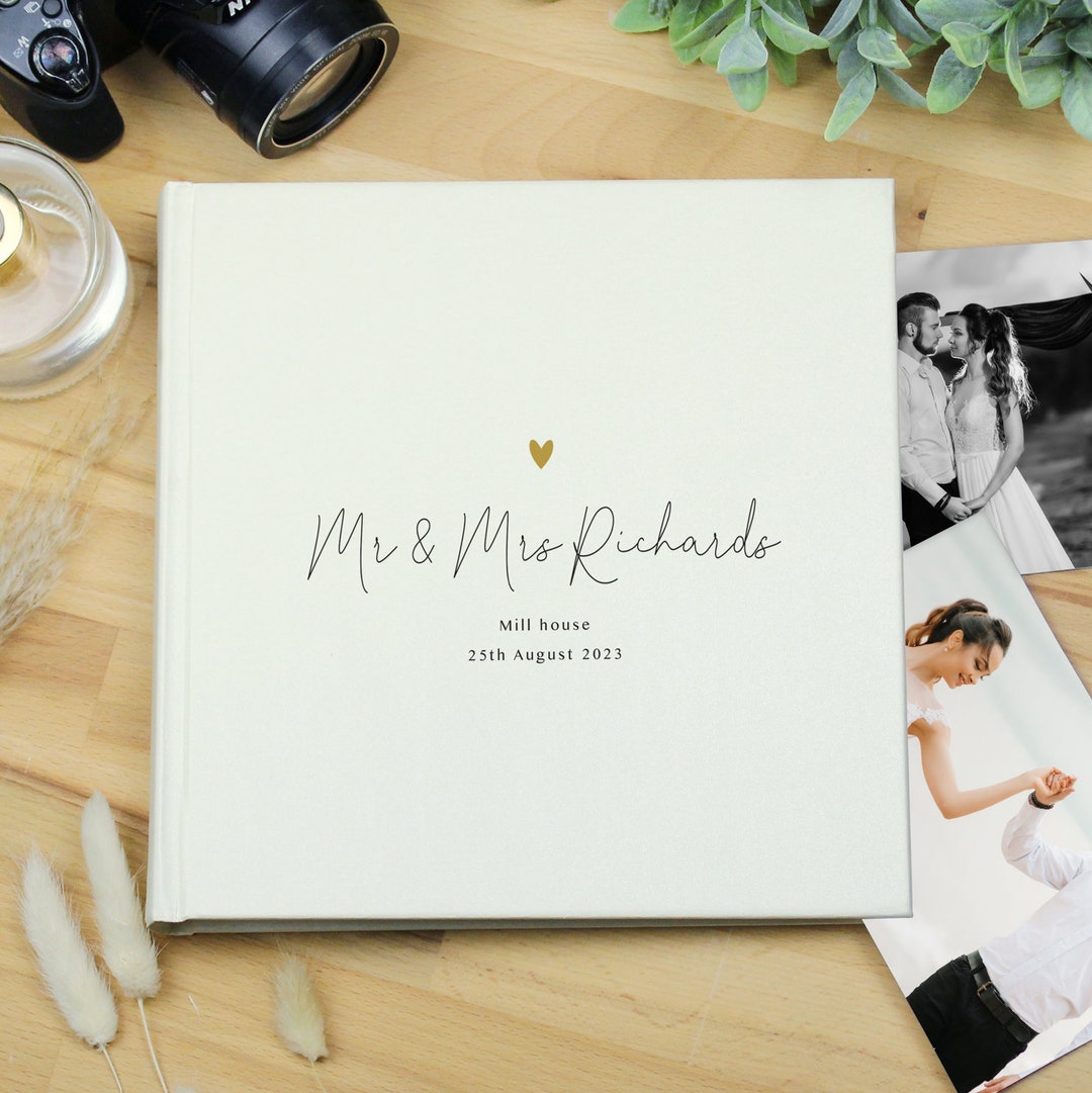 Personalised Gold Heart Couples Square Photo Album - Wedding ...