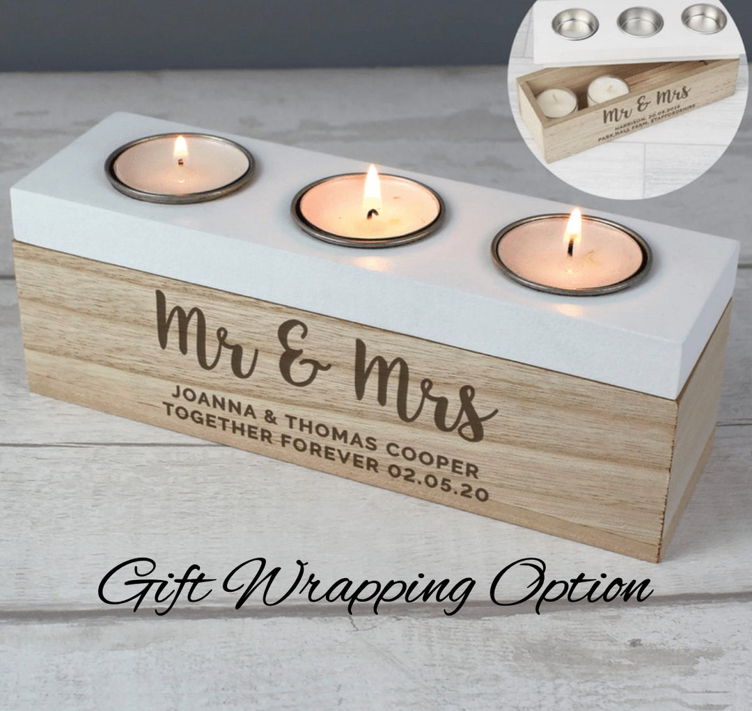 Personalised Married Couple Triple Tea Light Box - Wedding Gifts ...