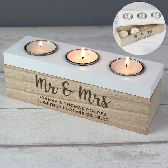 Personalised Married Couple Triple Tea Light Box Wedding | Etsy