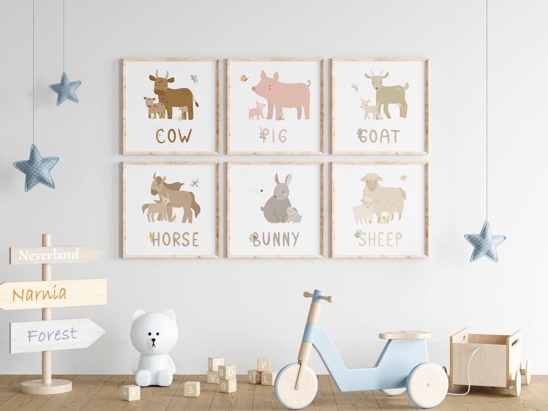 Farm Animals Nursery Prints, Wall Art Set of 6 Prints, Boy Girl Room ...