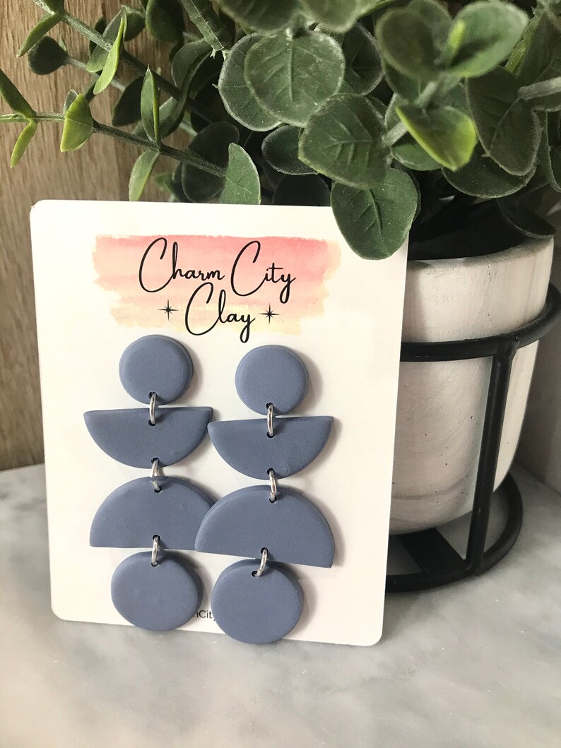 Slate Blue Polymer Clay Dangle Earrings - Etsy