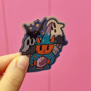 Wizard Ginger Cat Summoning Ghosts Glitter Crystal Ball Magic Halloween ...