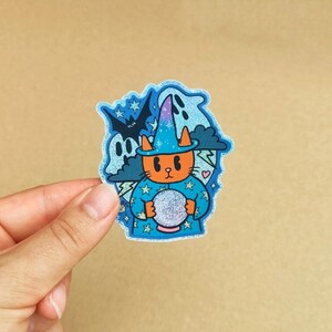 Wizard Ginger Cat Summoning Ghosts Glitter Crystal Ball Magic Halloween ...