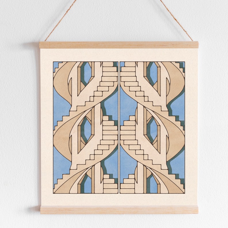 Stairs Print Spiral Staircase Architecture Surrealism Midcentury Modern ...