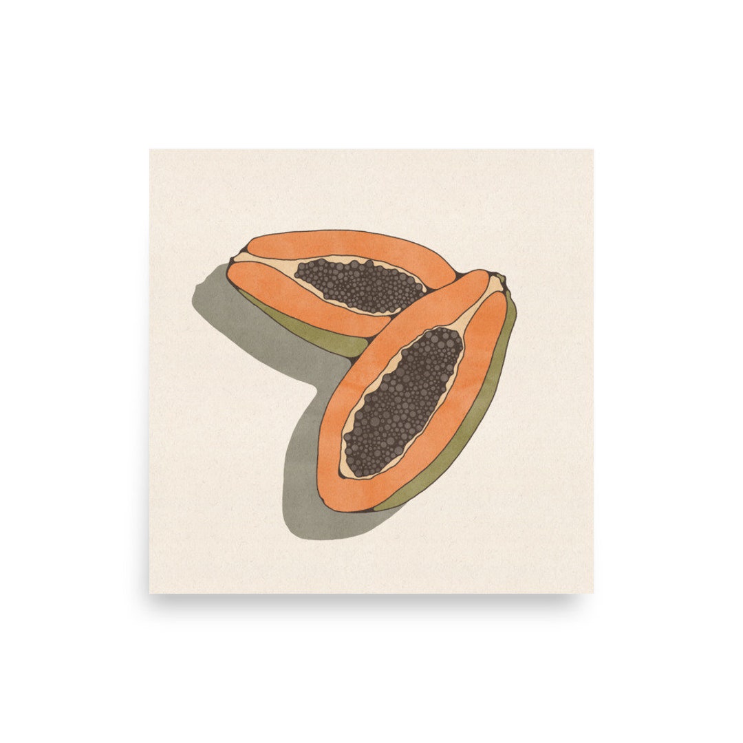 Papaya Print Fruit Poster Tropical Farmer's Market Neutral Pastel Print ...