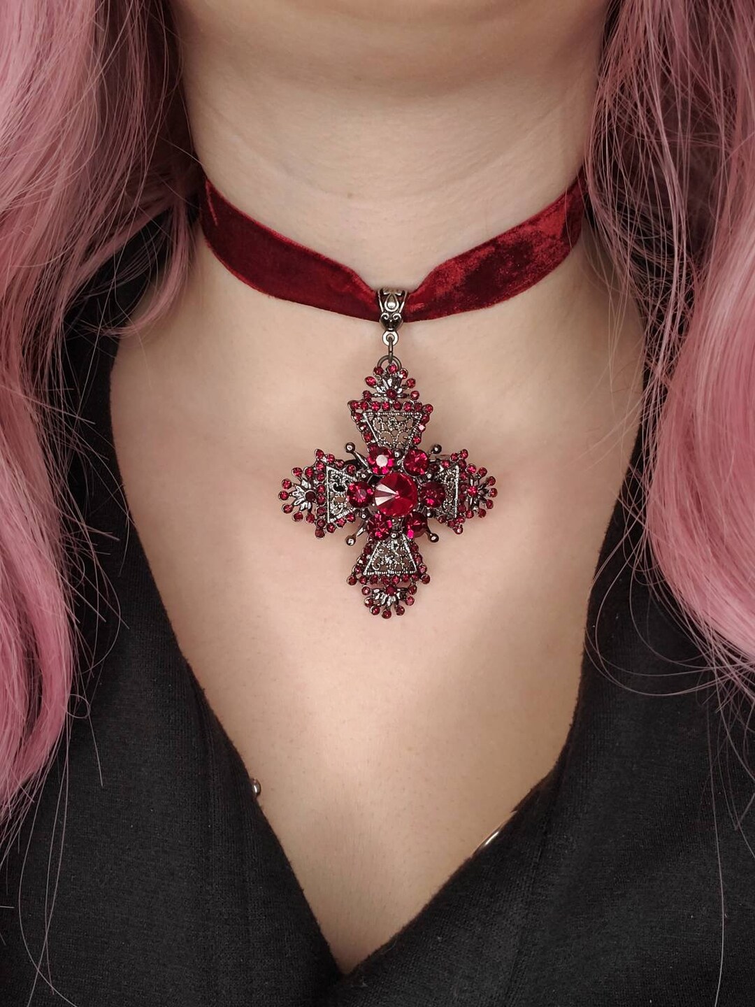 Medieval Choker, Victorian Cross, Red Velvet. - Etsy