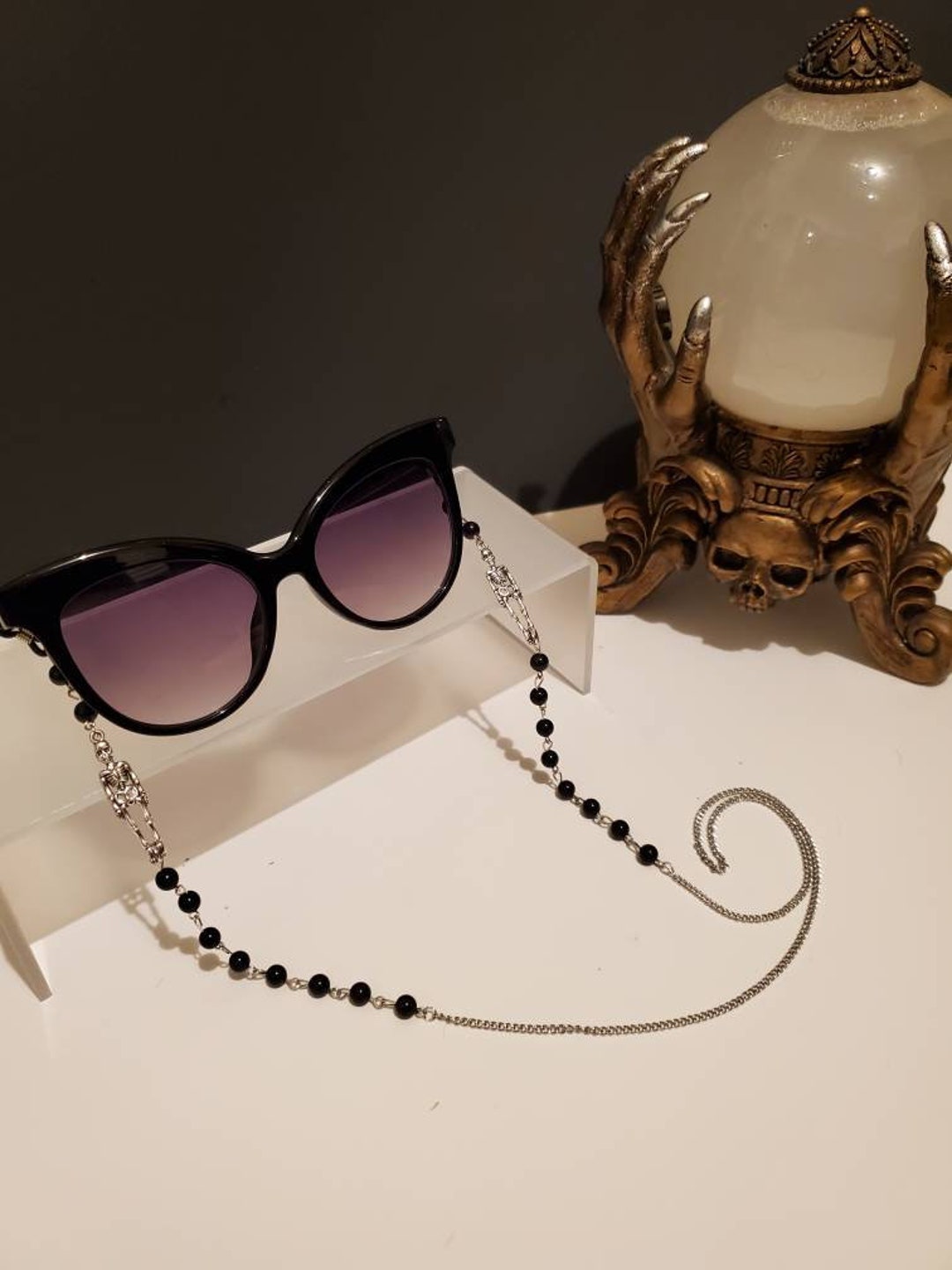 Gothic Glasses Chain Spooky Accessories Skeleton Pendant. - Etsy UK