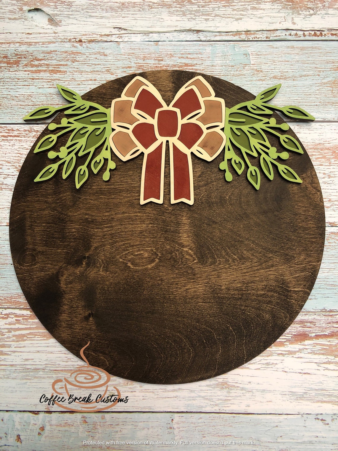 Bow and Leaves SVG, Digital Download, Bow and Greenery, Round Sign ...