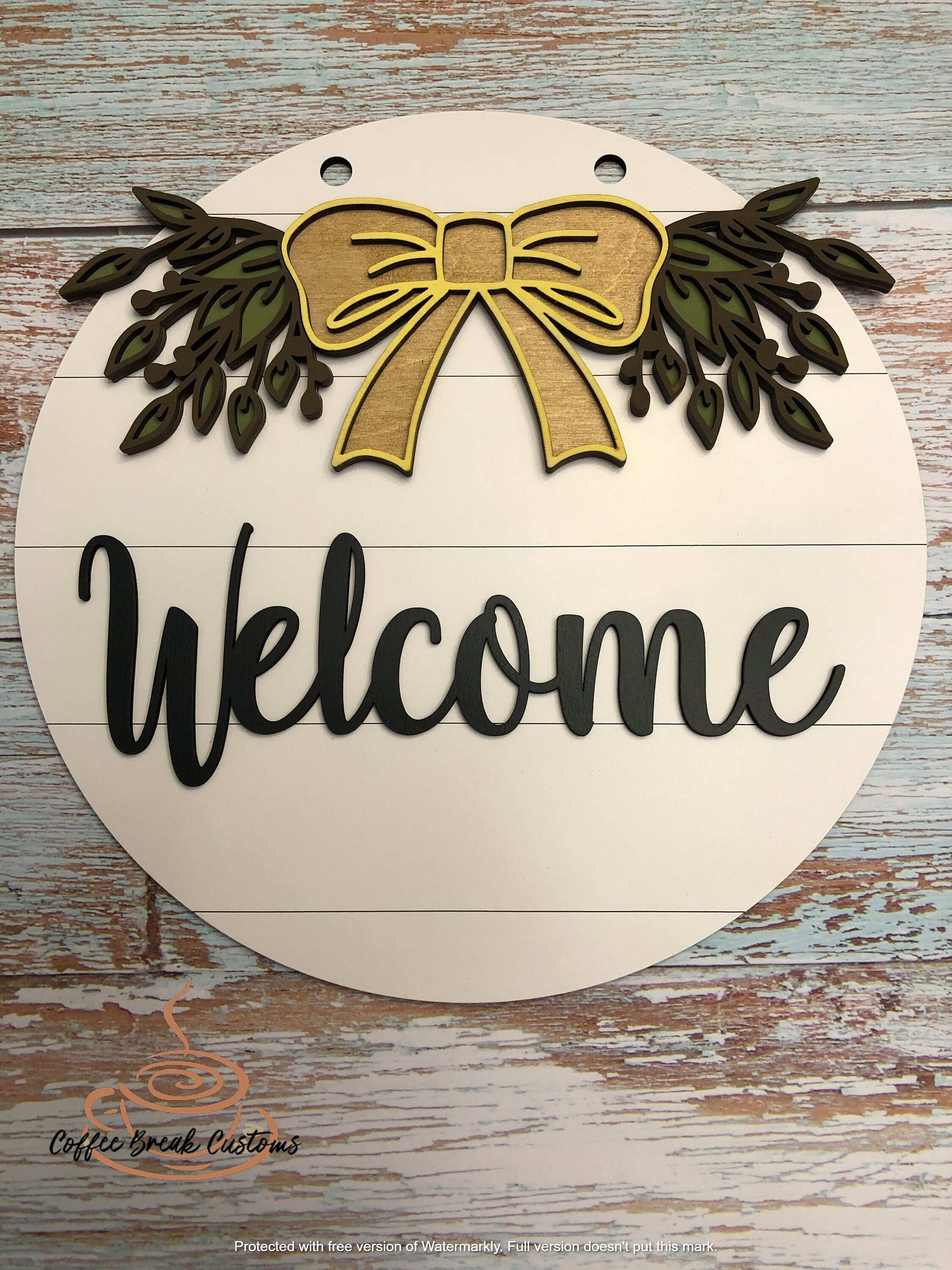 Bow and Leaves SVG, Digital Download, Bow and Greenery, Round Sign ...