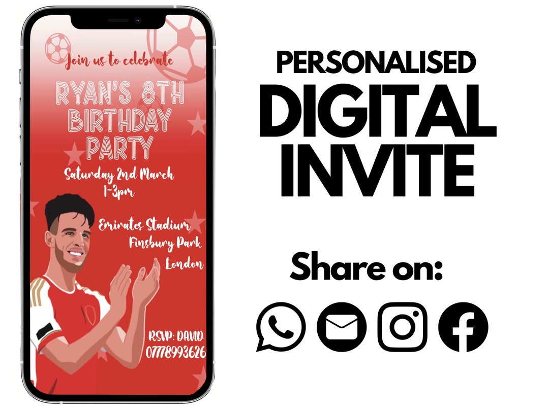 Declan Rice Arsenal Digital Party Invitation - Etsy UK