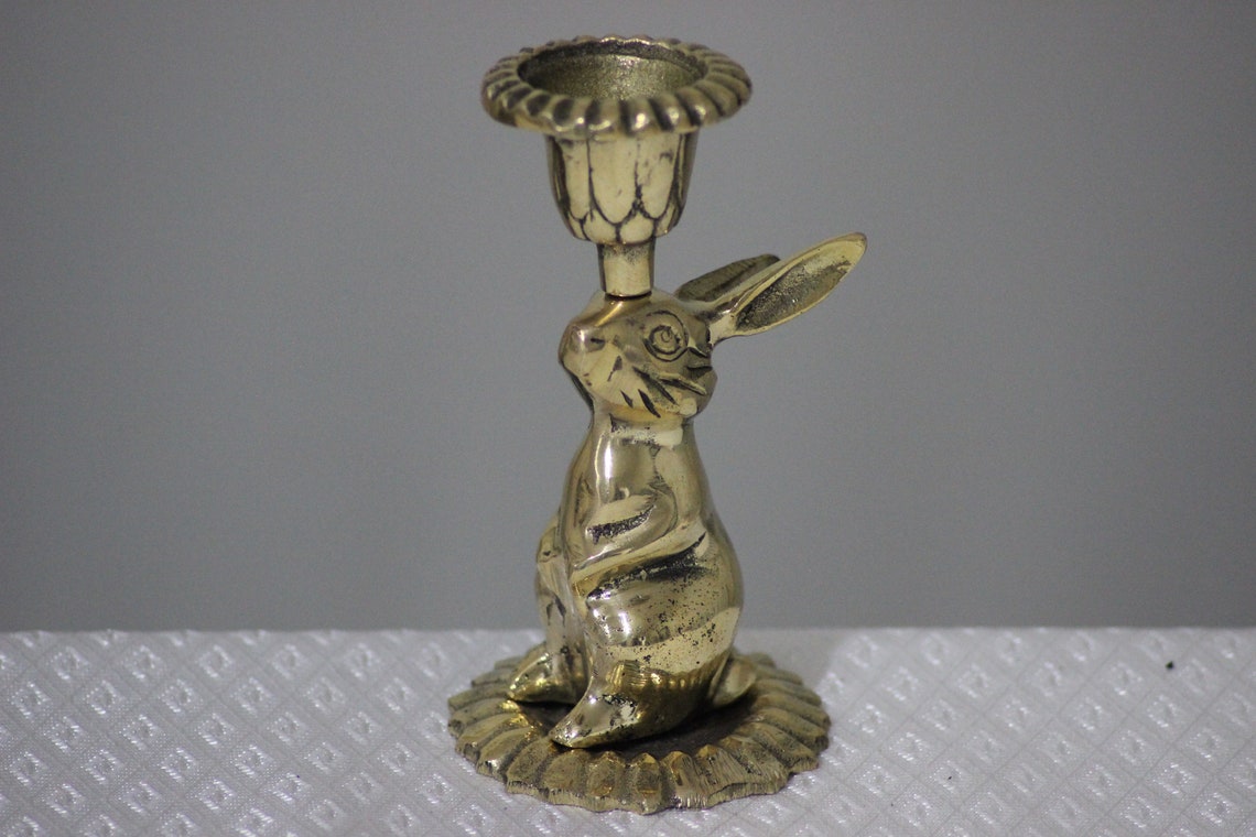 Rabbit Candle Holder Christmas Gift Vintage Brass Casting - Etsy