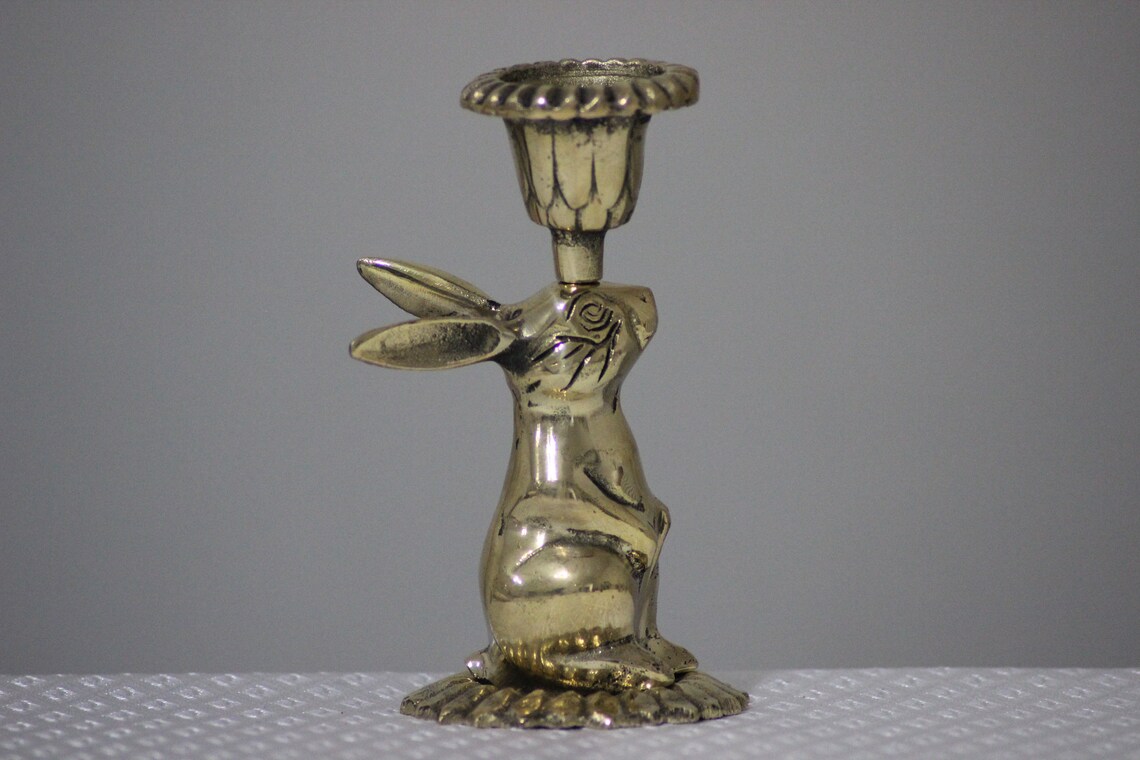 Rabbit Candle Holder Christmas Gift Vintage Brass Casting - Etsy