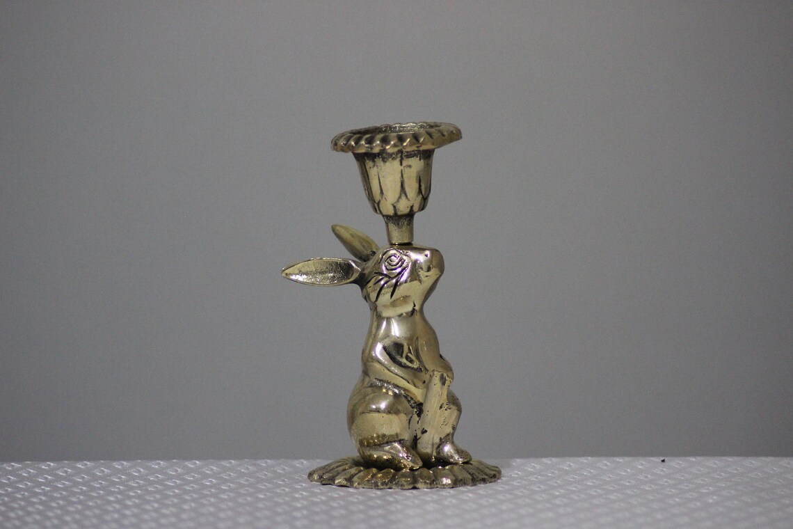 Rabbit Candle Holder Christmas Gift Vintage Brass Casting - Etsy
