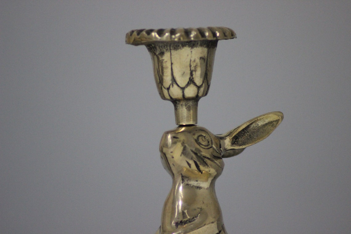 Rabbit Candle Holder Christmas Gift Vintage Brass Casting - Etsy