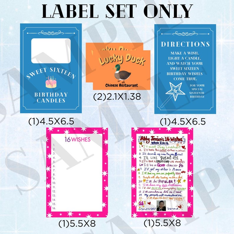 16 Wishes Candles Box Label Set, Wish Lists Labels Set, 16 Wishes Movie ...