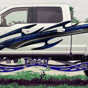 3D Racing Stripes Truck Wrap, Truck Side Full Color Vinyl Decal, Racing ...