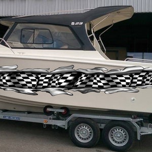 Ripped Metal Checkered Flag Boat Sticker, Racing Flag Boat Vinyl ...
