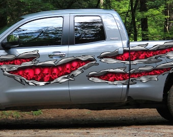 Skulls Truck Ripped Metal Graphics, Skulls Truck Wrap, Skull Truck Side ...