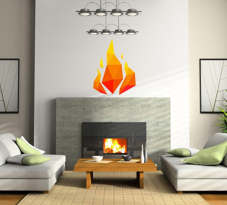 Fire Wall Art Low Poly Decor Flame Decals Car Window Polygonal - Etsy