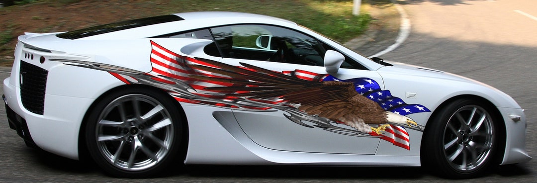 Tribal US Flag Car Decal, Patriotic Car Decals, US Eagle Full Color Car ...