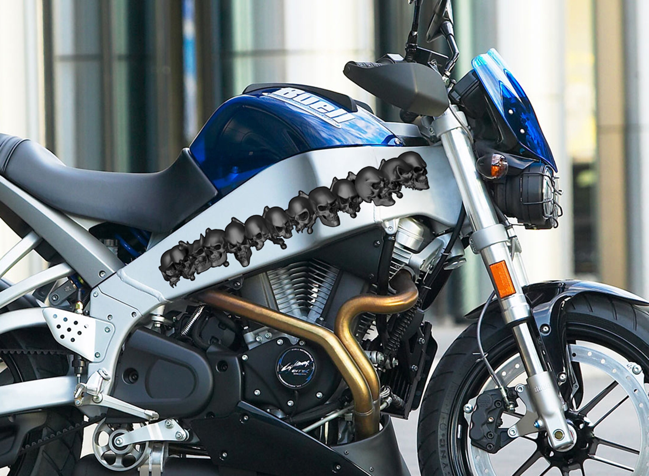 Skull Dirt Bike Full Color Vinyl Sticker Skull Sport Bike Decals ...