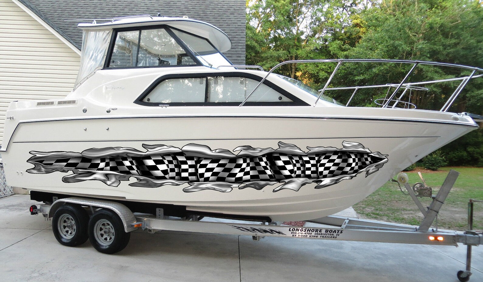 Ripped Metal Checkered Flag Boat Sticker Racing Flag Boat - Etsy