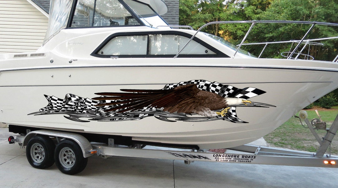 Checkered Flag Boat Vinyl Sticker, Racing Flag Watercraft Vinyl Decal ...