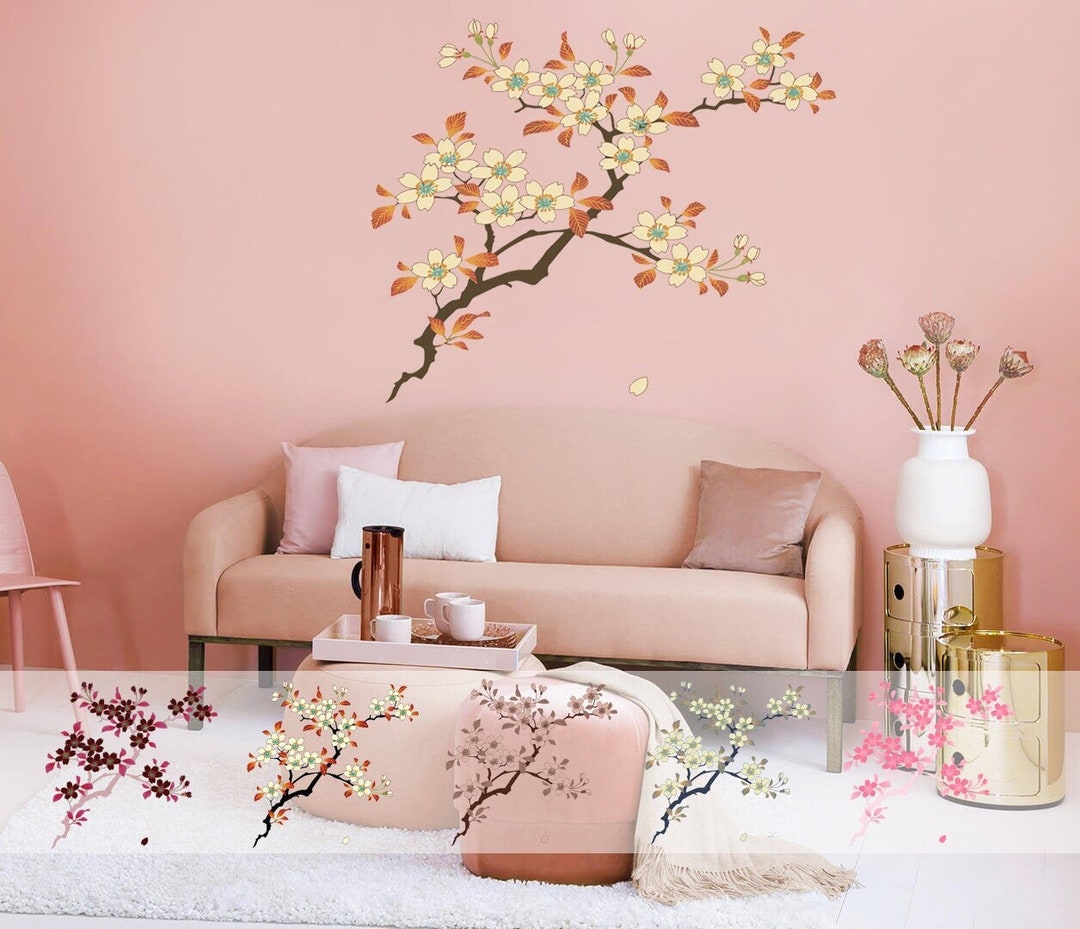 Sakura Twig Wall Decal Japanese Tree Wall Art Room Decor Boho Sakura ...