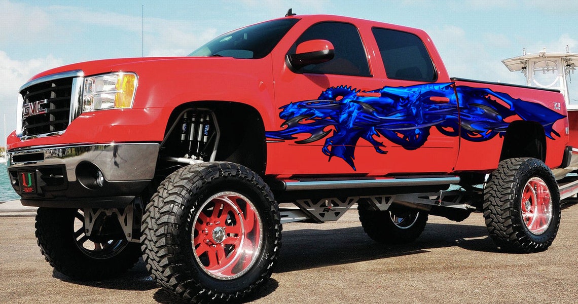 Dragons Car Decal, Full Color Side Graphics, 3D Dragons Racing Stripes ...