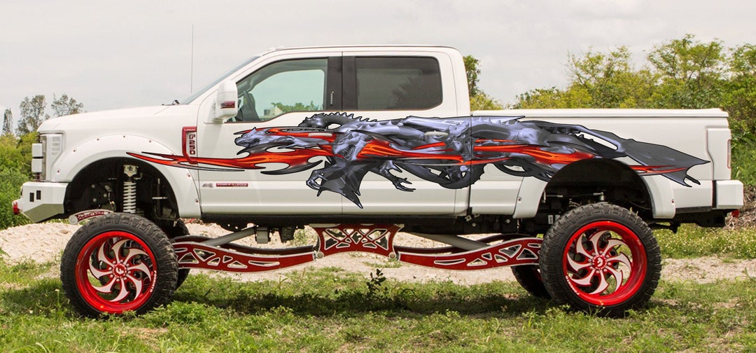 Dragons Car Decal, Full Color Car Side Graphics, Lizard Car Vinyl Wrap ...