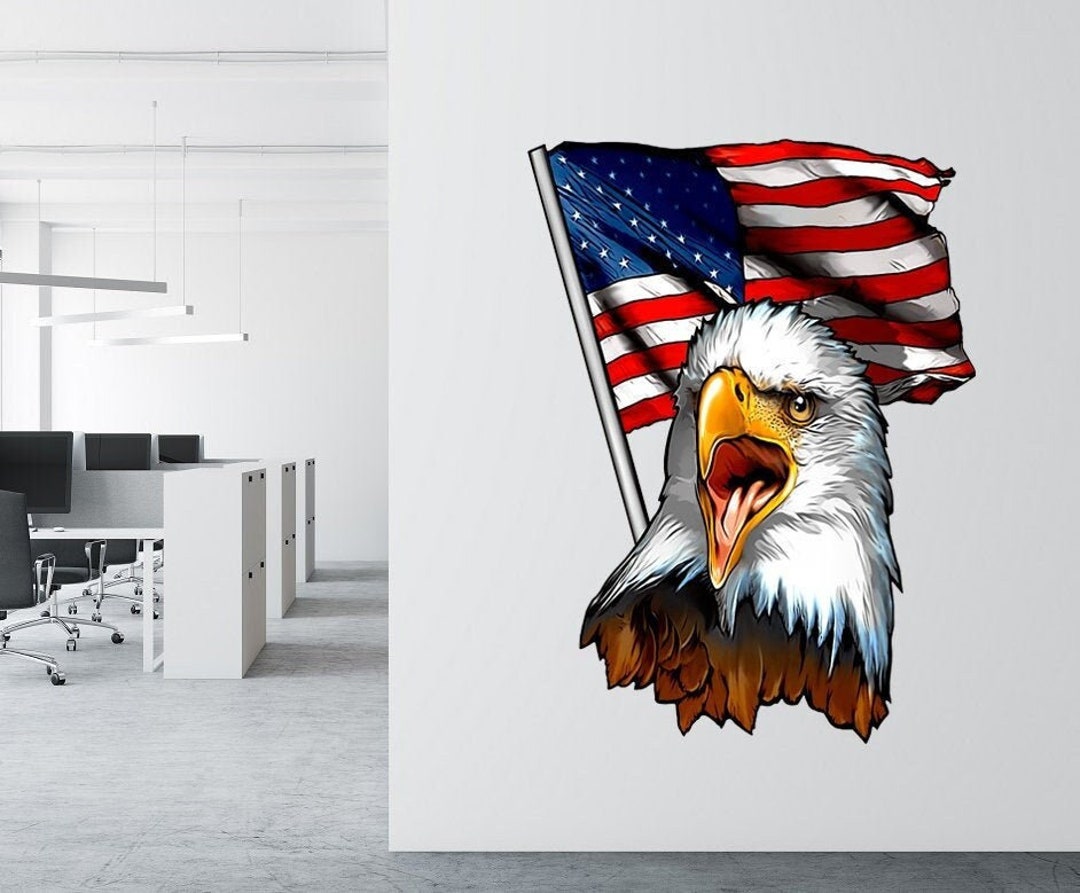 American Flag Wall Decal USA Flag Wall Vinyl Stickers Patriotic Bald ...