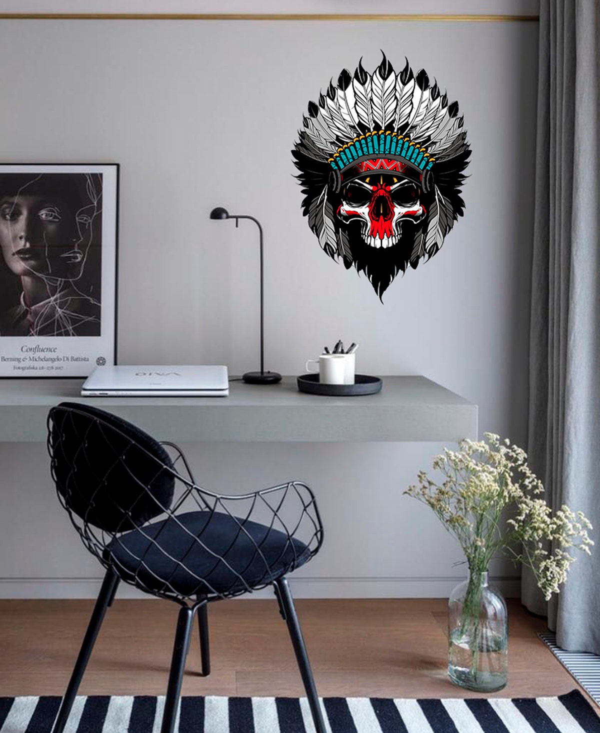 Indian Skull Decal Indian Skull Sticker Indian Skull Wall - Etsy Australia