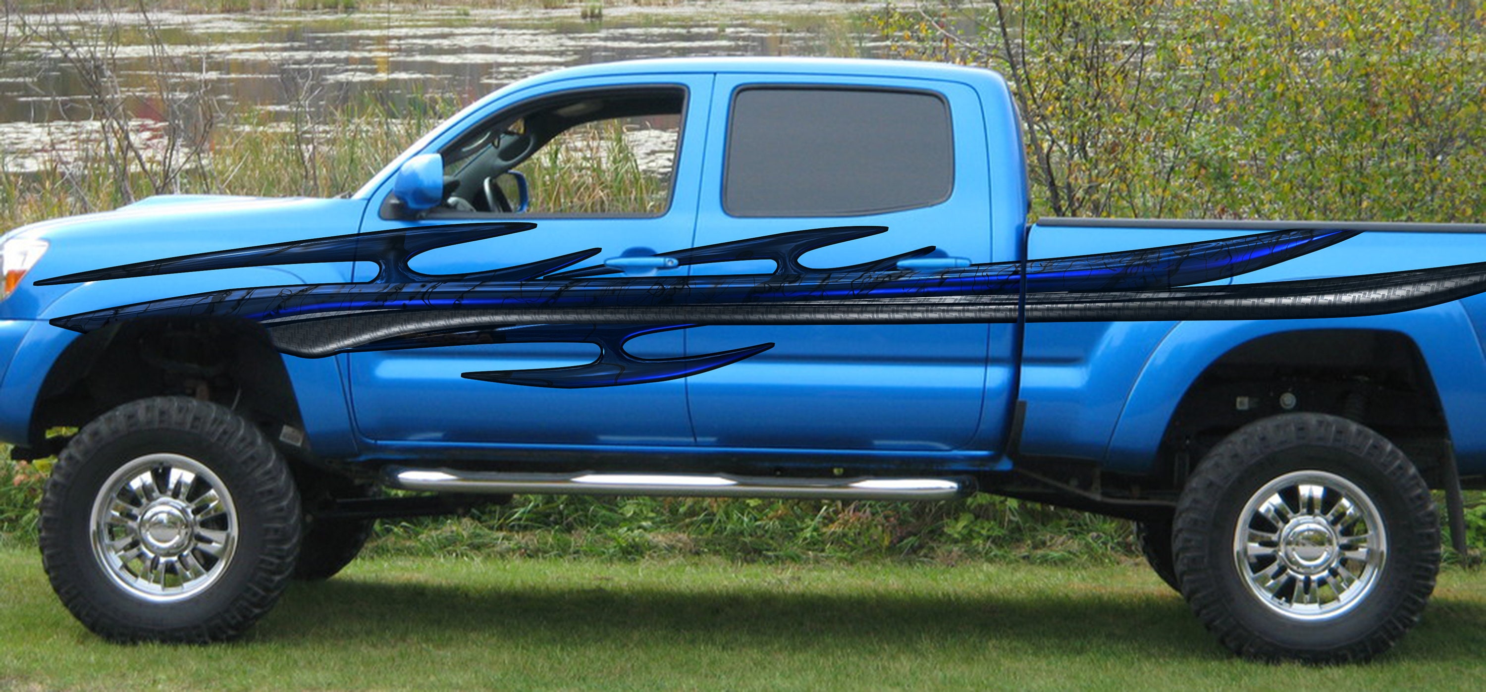 3D Racing Stripes Truck Wrap, Truck Side Full Color Vinyl Decal, Racing ...