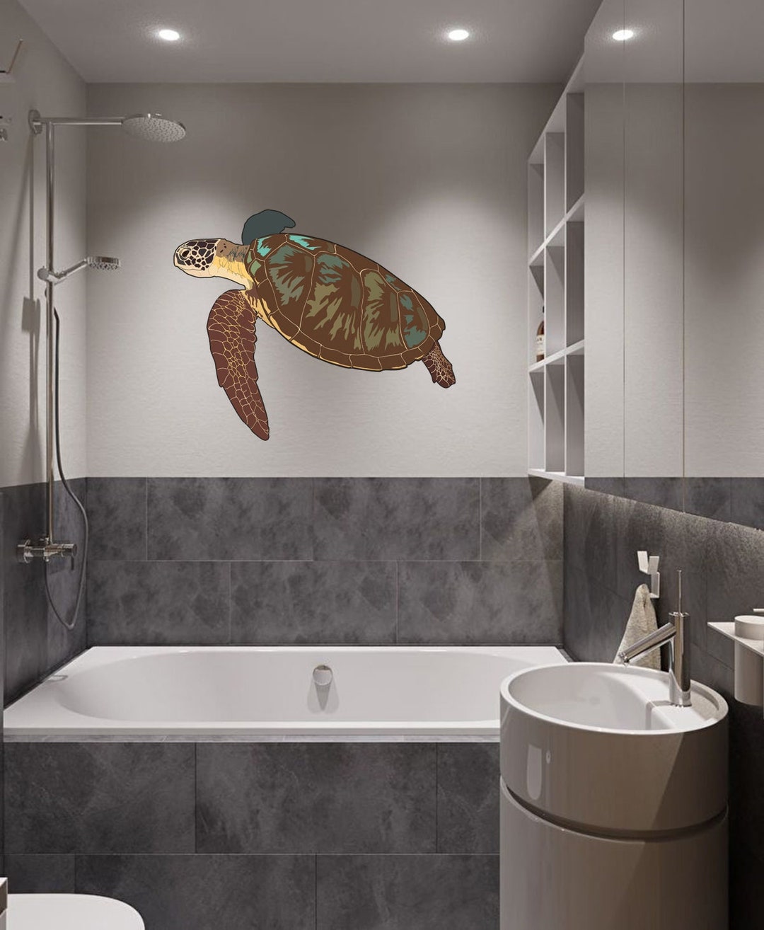 Bathroom Decor Waterproof Stickers Sea Turtle Wall Decal Ocean Animal ...