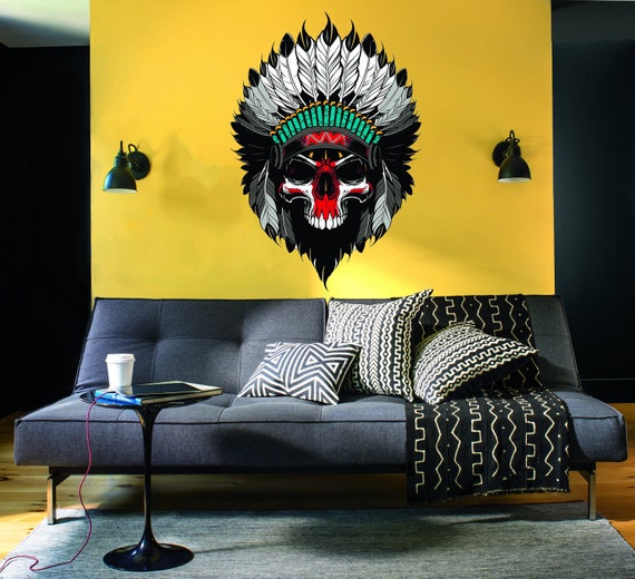Indian Skull Decal Indian Skull Sticker Indian Skull Wall | Etsy