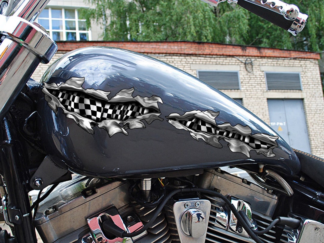 Ripped Metal Racing Flag Bike Sticker, Flag Sport Bike Wrap, Checkered ...