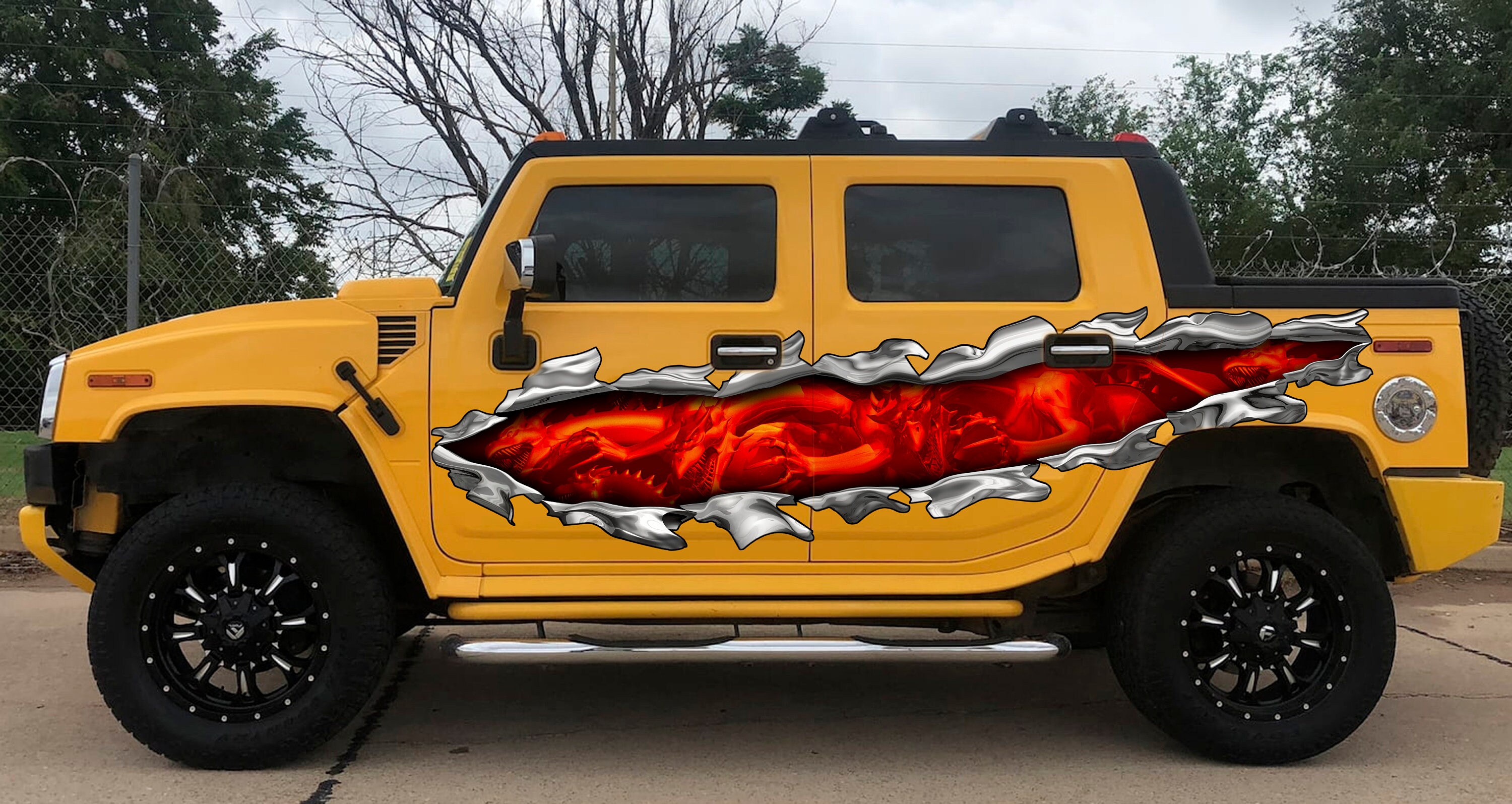 Red Dragons Car Decal Ripped Metal Full Color Car Side - Etsy