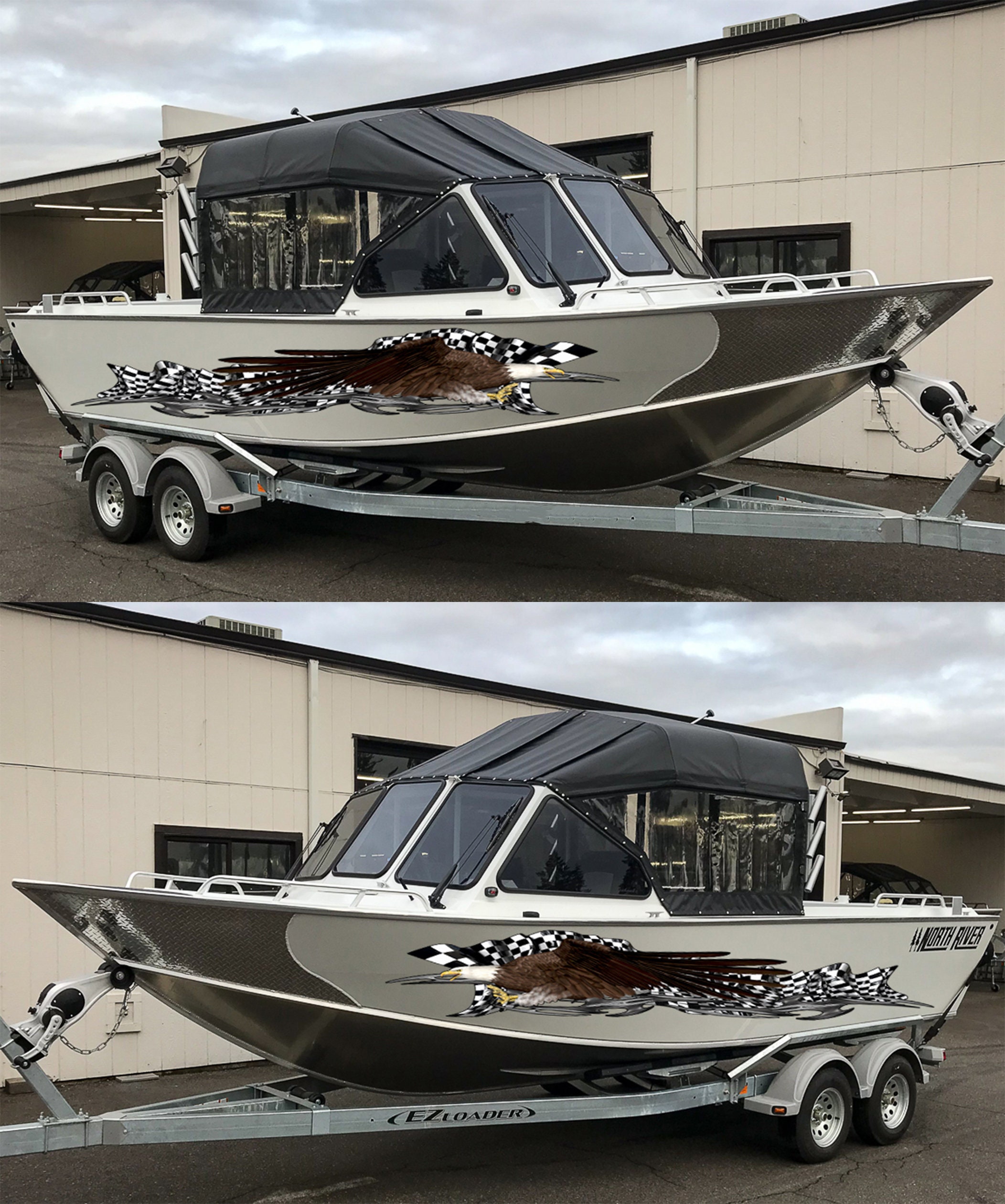 Checkered Flag Boat Full Color Vinyl Sticker, Racing Flag Watercraft ...