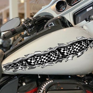 Checkered Flag Bike Decal: Ripped Metal Racing Graphics - Etsy