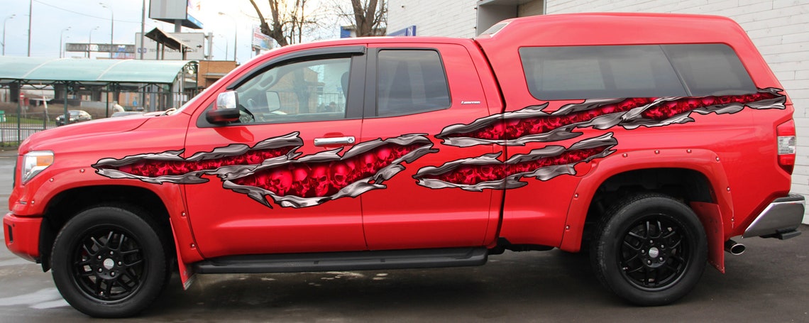 Skull Ripped Metal Truck Side Vinyl Graphics: Full Color Car Sticker - Etsy