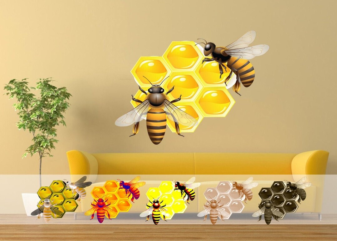 Bumble Bee Sticker Vinyl Wall Decal Honey Comb Waterproof Wall Art Peel ...