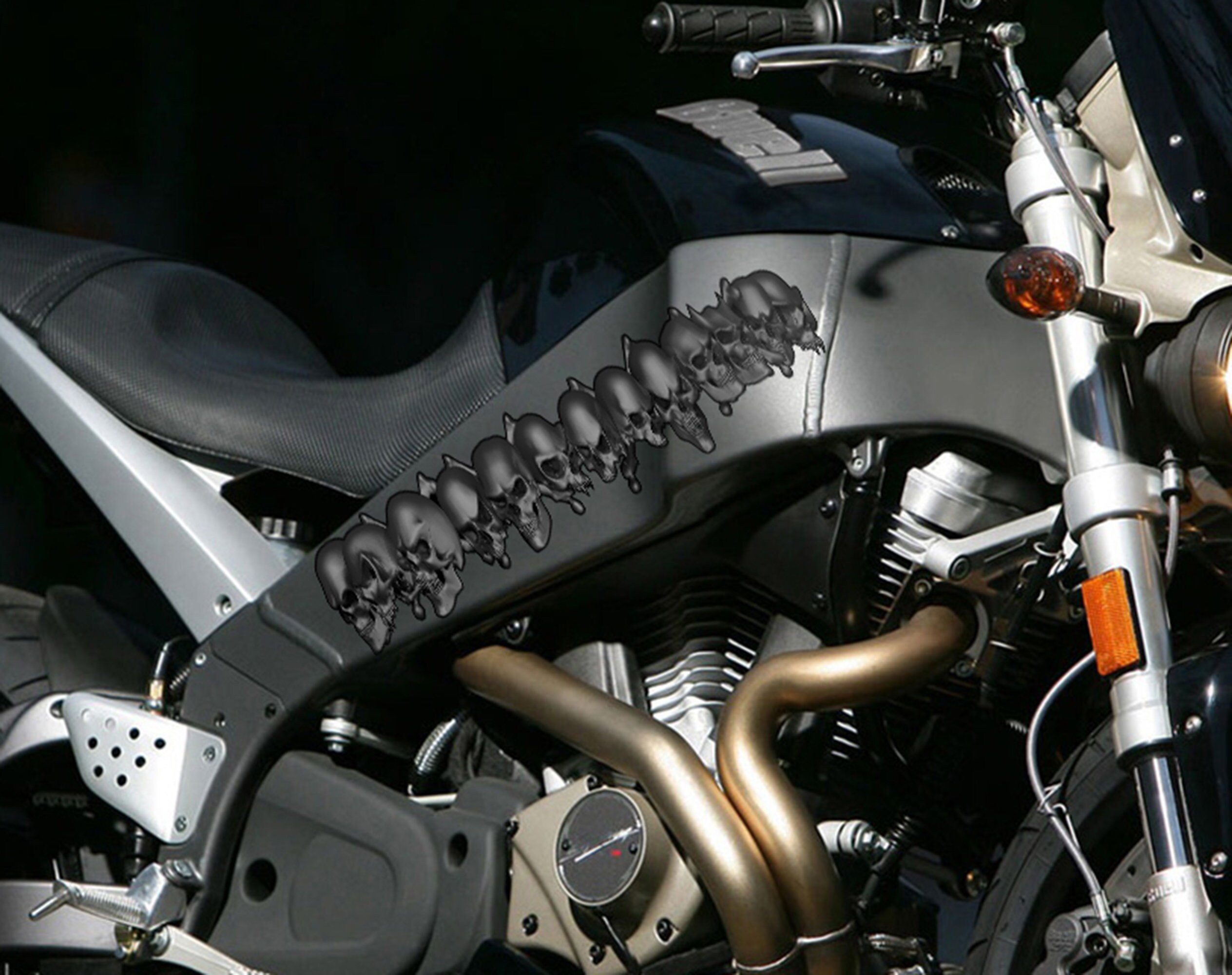 Skull Dirt Bike Full Color Vinyl Sticker Skull Sport Bike Decals ...