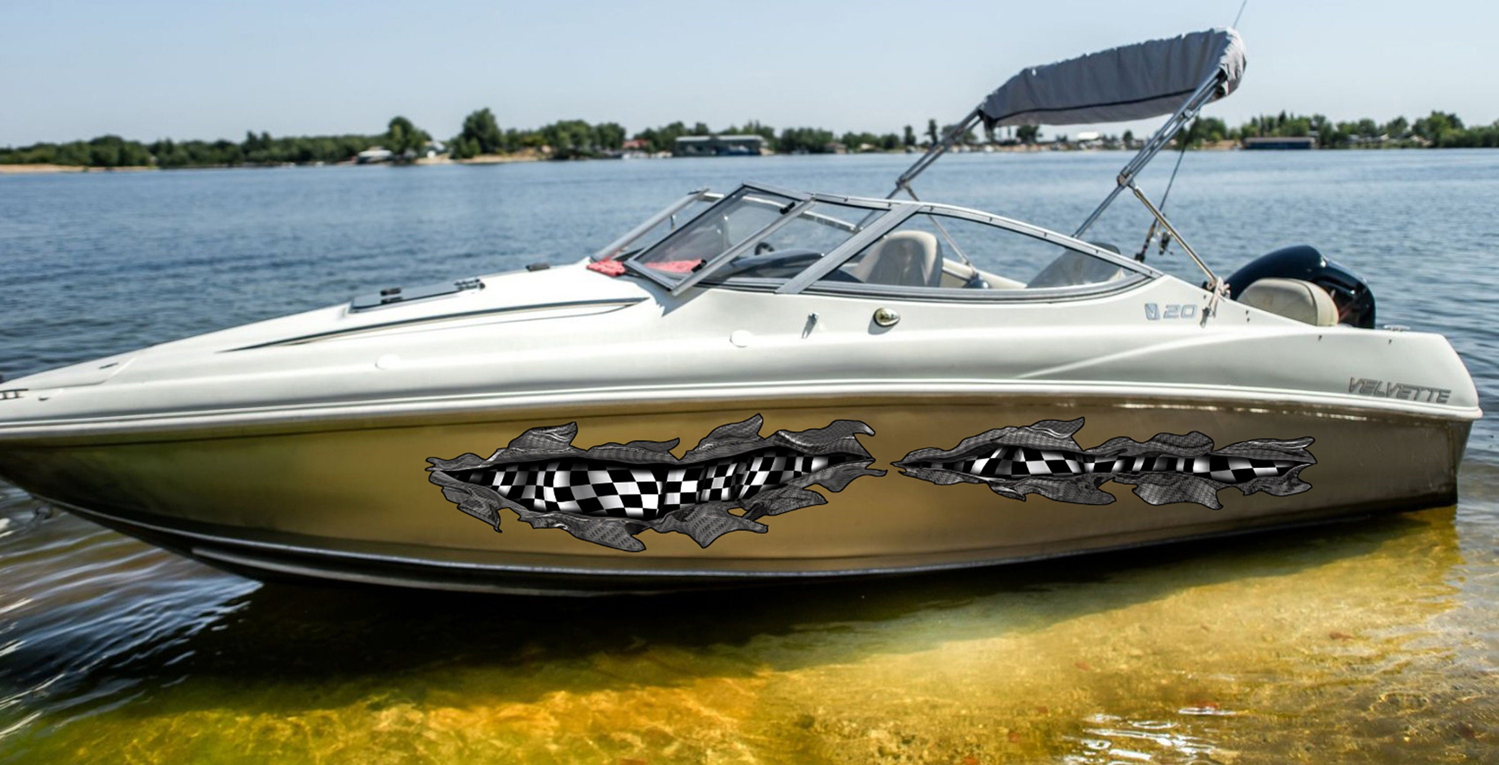 Ripped Metal Checkered Flag Boat Full Color Vinyl Sticker - Etsy