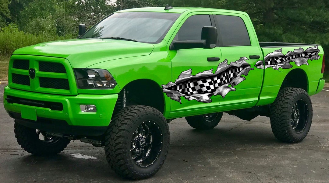 Checkered Flag Car Sticker Wrap: Ripped Metal Racing Vinyl Graphics - Etsy