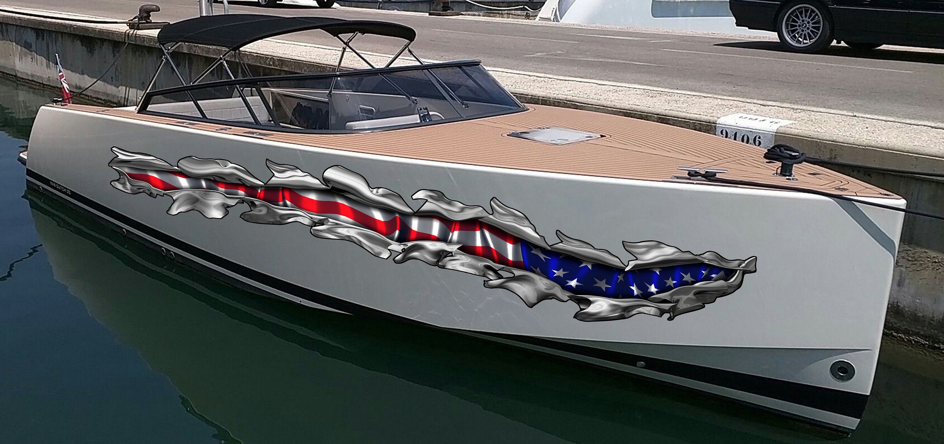 USA Flag Boat Wrap: Full Color Vinyl Decal Graphics - Etsy