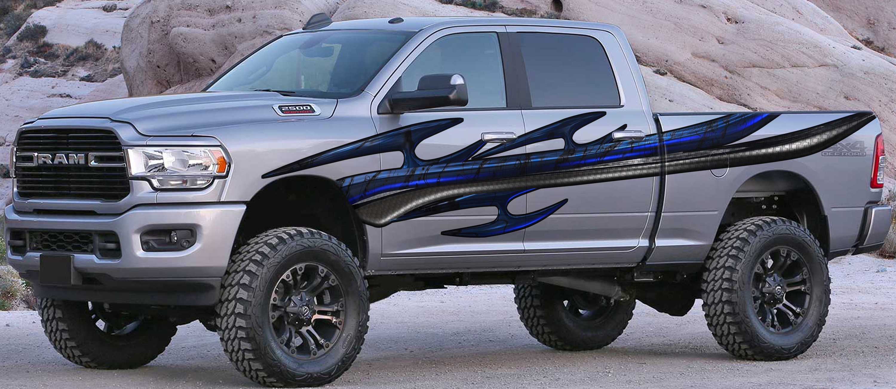 3D Racing Stripes Truck Wrap, Truck Side Full Color Vinyl Decal, Racing ...