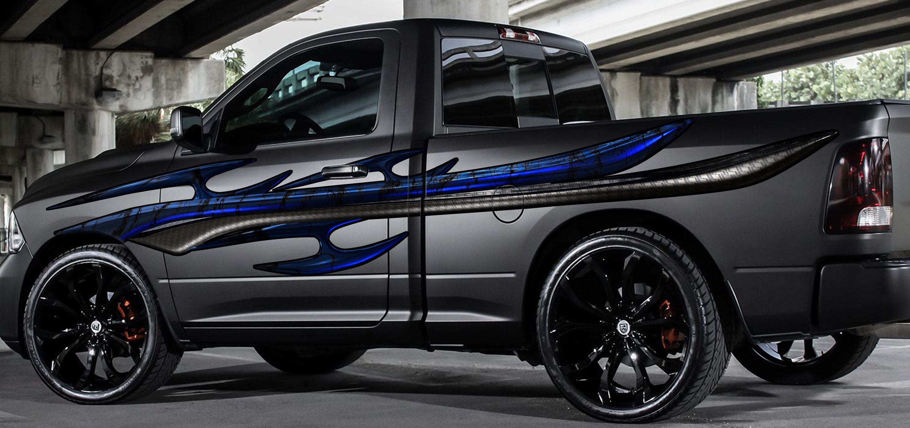 3D Racing Stripes Truck Wrap, Truck Side Full Color Vinyl Decal, Racing ...