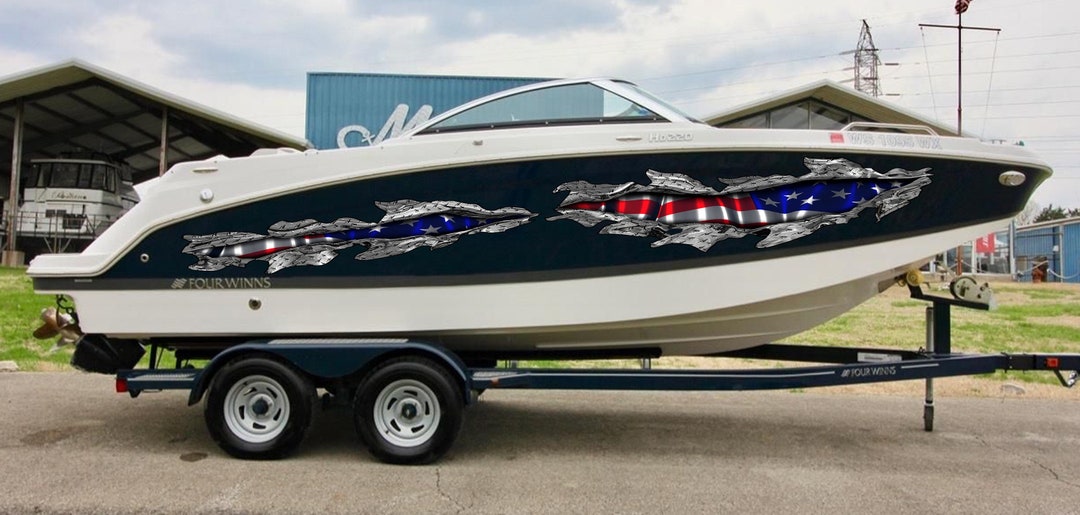 Full Color USA Flag Boat Sticker, USA Flag Boat Wrap, American Flag ...