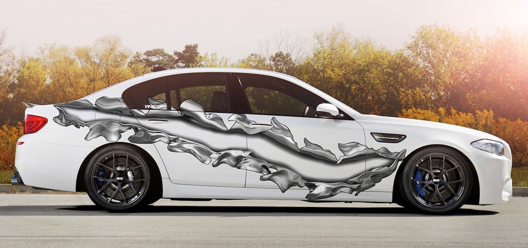 3D Ripped Metal Car Decal, Ripped Metal Full Color Car Vinyl Sticker ...
